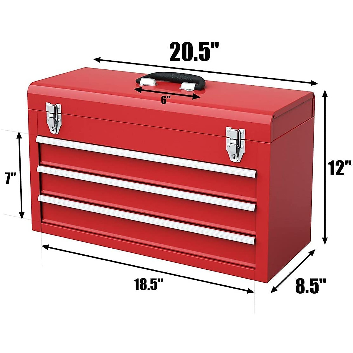 IRONMAX Portable Tool Box, Lockable Steel Tool Chest Cabinet w/ 3 Drawers & Top Tray, 3-Drawer Toolbox for Household, Warehouse, Repair Shop, Red