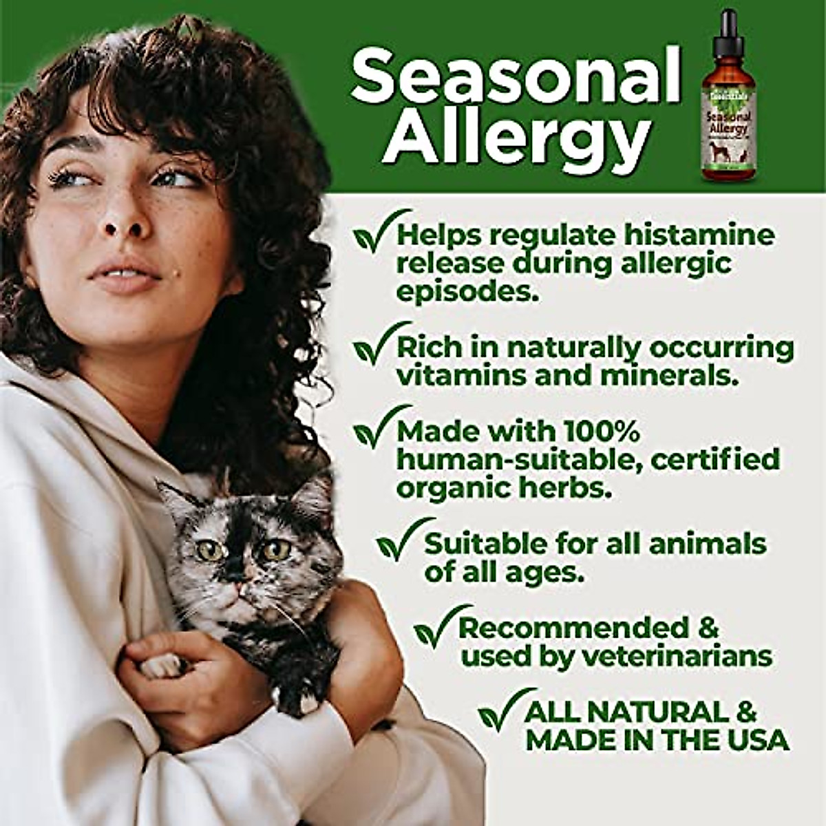 Animal Essentials Seasonal Allergy Herbal Supplement for Dogs & Cats, 1 fl oz - Made in the USA, Sweet Tasting Allergy Relief