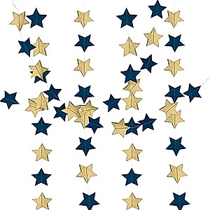 Mefuny 30 Feet Navy Blue Gold Party Decorations Paper Star Garlands Star String for Bachelorette Engagement Wedding Party Supplies Baby Shower Decorations (4pcs)