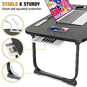 Fayquaze Laptop Bed Desk, Portable Foldable Laptop Bed Table with USB Charge Port Storage Drawer and Cup Holder,Lap Desk Laptop Stand Tray Table Serving Tray for Eating, Reading and Working
