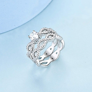 JO WISDOM Women Ring Bridal Sets,925 Sterling Silver Infinity Engagement Wedding Anniversary Promise Ring with 5mm 5A Cubic Zirconia,Jewelry for Women size10