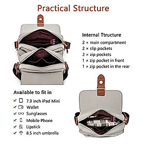 SATSEI Crossbody Bags for Women,Water Resistance Canvas Multi Pocket Crossbody Bags Travel Shoulder Bag