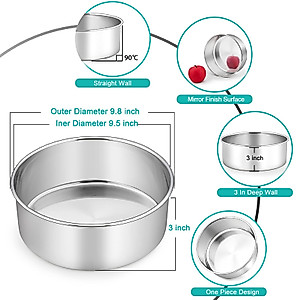 TeamFar Round Cake Pans, 9½’’x3’’ Stainless Steel Deep Tier Baking Cake Pan for Wedding Birthday Party, Non-Toxic & Heavy Duty, Straight & Deep Wall, Mirror Finish & Dishwasher Safe - Set of 2
