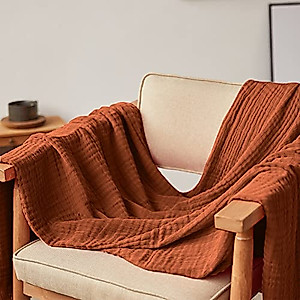 Simple&Opulence Cotton Muslin Throw Blanket for Bed, Couch, Knit Woven Gauze Blanket with Tassels, Soft Lightweight Cozy Pre-Washed Breathable Farmhouse Decoration for All-Season (Rust Orange)