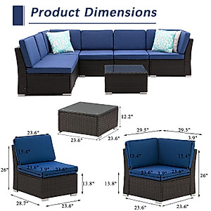 iArtHand 7PCS Patio Sofa Set with Coffee Table Patio Conversation Set Outdoor Sectional Sofa PE Rattan Set Outdoor Furniture Sets All Weather with Thickened Cushion, Manual Weaving