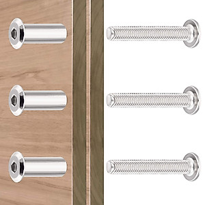 PGMJ 40 Sets Silver Hex Metal Metric Bolts and Nuts Assortment - Thread Repair Kit M6, Cupboards Joint Connector Cap Bolts, Screw Post Fit for Furniture (M6x40mm-D)