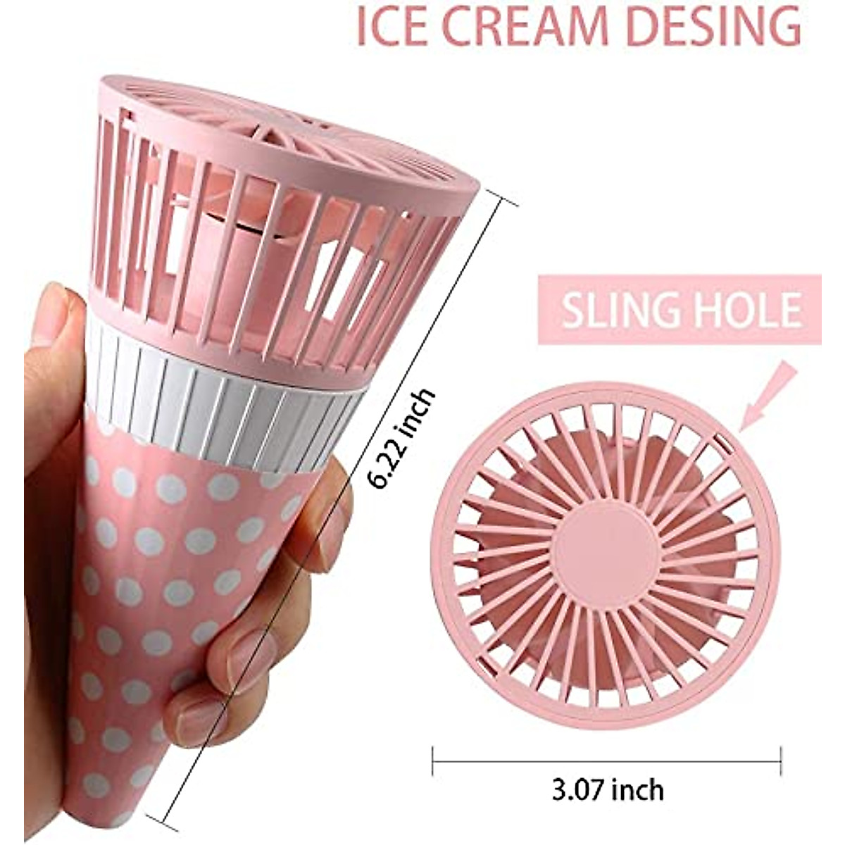 phinacreny Ice Cream Cone Fan, Portable Mini USB Charging Silent Lazy Hanging Neck Cone Fan