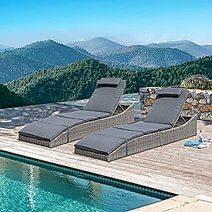 Soleil Jardin Folding Pool Lounge Chair Set of 2 Outdoor Adjustable Chaise Lounge Chair, Fully Assembled, Patio Reclining Sun Lounger, Dark Gray