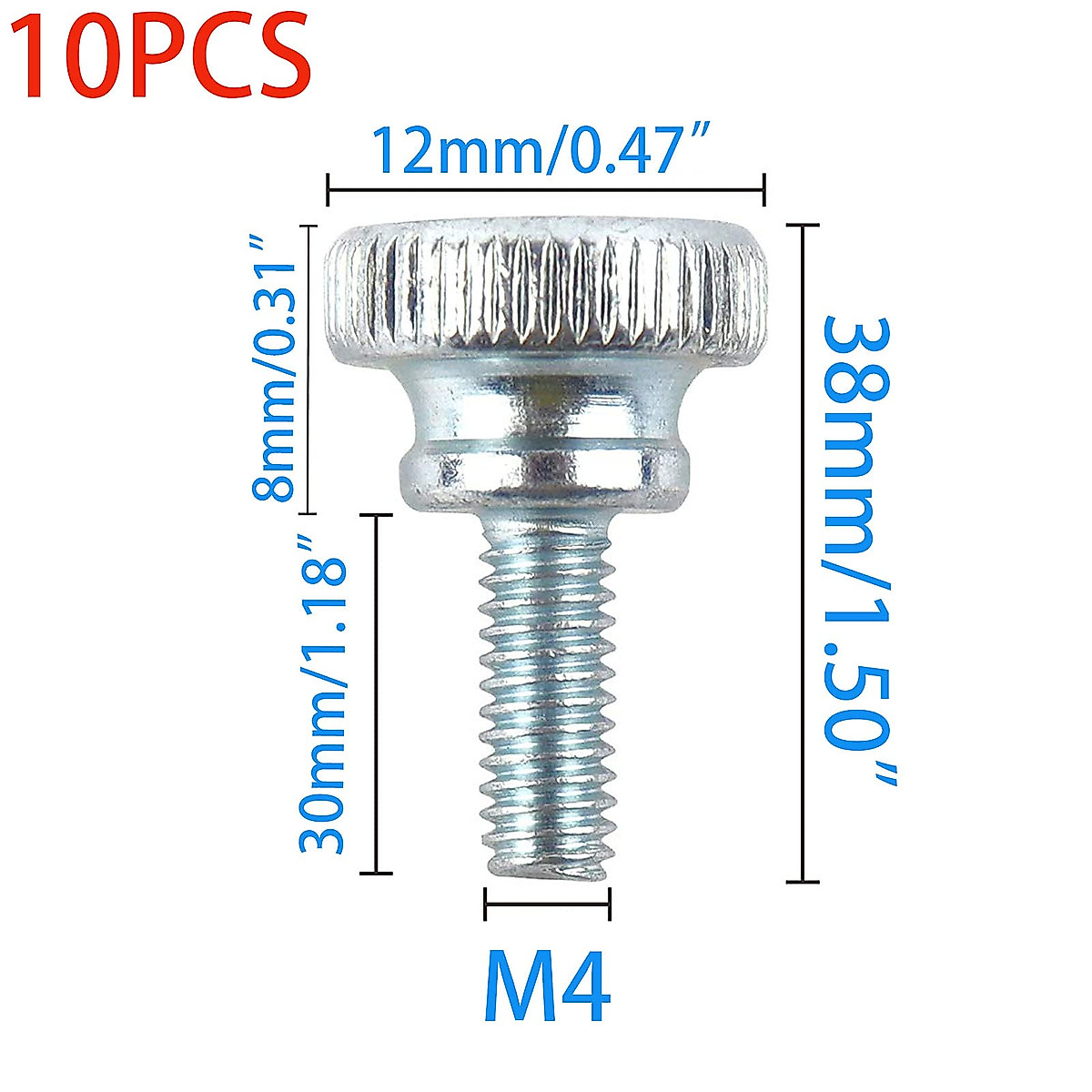 10 Pcs Galvanized Flat Knurled Head Fully Threaded Thumb Screws Bolts Fastener,Thumbscrew Threaded Knurled Grip Knobs Thumb Screw,Vesa Screws, Monitor Mount Screws for TV and Monitor Mount(M4x30mm)