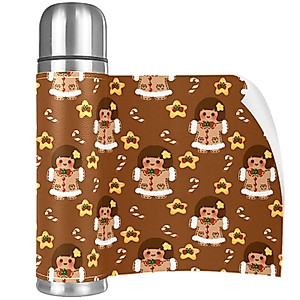 Stainless Steel Leather Vacuum Insulated Mug Christmas Cookies Thermos Water Bottle for Hot and Cold Drinks Kids Adults 16 Oz