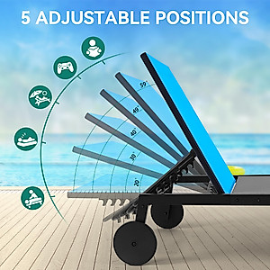 YITAHOME Patio Chaise Lounge Set of 3, Outdoor Lounge Chairs with Side Table, Adjustable Backrest Poolside Loungers with Wheels for Pool Beach Patio Lawn Porch - Blue