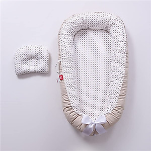 Vohunt Baby Lounger for Newborn,100% Cotton Co-Sleeper for Baby in Bed with Handles,Soft Newborn Lounger Adjustable Size & Strong Zipper Lengthen Space to 3 Tears Old(Polka Dot Curry)