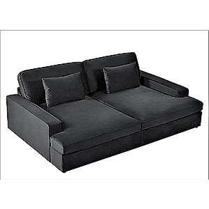 US Pride Furniture Sleek Velvet Sleeper Sofa Bed Couch with Luxurious Design, Stylish Focal Point for Elegant Living Spaces and Cozy Lounging with 2 Accent Pillows, Black
