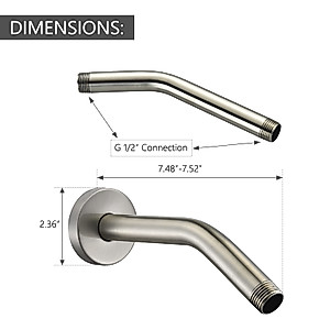 123815BN Replacement For Moen 8 Inches Anti-leakage Ceiling Wall Mounted Bend Accessories-Basic Shower Arm and Flanged,Made of Solid Brass,Brushed Nickel