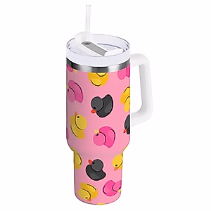 MCHIVER Colorful Ducks 30 oz Tumbler with Handle and Straw Stainless Steel Vacuum Water Bottle Leak-proof Travel Coffee Mug Thermos Water Bottle for Water Iced Tea Coffee