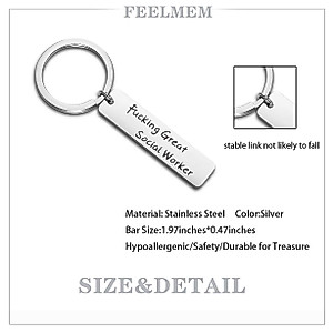 FEELMEM Fucking Great Social Worker Keychain Appreciation Gift for Social Worker MSW Graduation Gift (silver)