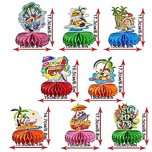Uyoulis Set of 8 Premium 3D Double-Sided Paper Honeycomb Centerpiece Decorations for Summer Pool Hawaiian Beach Parties - Desktop Decor, Birthday Photo Props, and Holiday Party Supplies