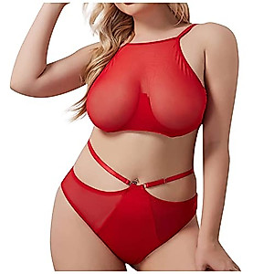 Sexy Lingerie, Sex Lingerie for Women Naughty Clothes Lengerie Stockings Ladies Cute Girl Lingerie Set Hollow Underwear Nightdress Women's Lingerie Two Piece Teddy Bodysuit (4XL, Red)