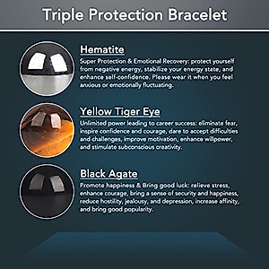 Verybegin Handmade Bracelet, Protection Bracelet, 8mm Beads of Natural Black Hematite and Yellow Tiger Eye and Black Agate Stone Bracelet, Bring Luck and Prosperity and Happiness