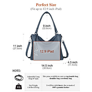 Over Earth Soft Leather Handbags for Women Shoulder Hobo Bag Large Tote Crossbody Bag (O103E Indigo Blue)