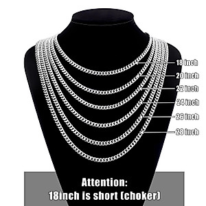 Fiusem Silver Tone Cuban Link Chain for Men, 4mm Mens Chain Necklaces, Miami Cuban Chain Necklace for Men Women 20 Inch