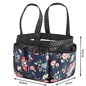 NINU Portable Mesh Shower Caddy Bag, Travel Shower Basket Tote for Bathroom Accessories, College Dorm Room Essentials- Flower Design