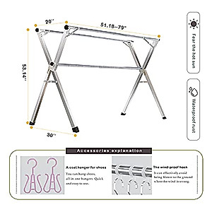AIODE Clothes Drying Rack for Laundry Foldable, 79 inch Stainless Steel Pool Towel Rack Outdoor Free Standing Clothing Hanger Indoor