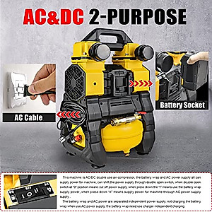 TC·BL AC&DC Dual-Purpose Air Compressor 2 in 1 Quiet Tire Inflator Oil Free Air Pump Compressor Compatible with Makita/Milwaukee/Dewalt Battery with 1.5Gal Aluminum Tank