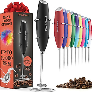 Powerful Handheld Milk Frother, Mini Milk Foamer, Battery Operated (Not included) Stainless Steel Drink Mixer with Frother Stand for Coffee, Lattes, Cappuccino, Frappe, Matcha, Hot Chocolate.