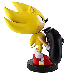 Exquisite Gaming Cable Guy: Phone/Controller Holder - SEGA Super Sonic, Includes a 4 Foot Charging Cable, Heavy Duty PVC Statue and Sturdy Base to Hold Your Stuff without Tipping Over