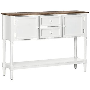 HOMCOM Vintage Console Table with 2 Drawers and Cabinets, Retro Sofa Table for Entryway, Living Room and Bedroom, White
