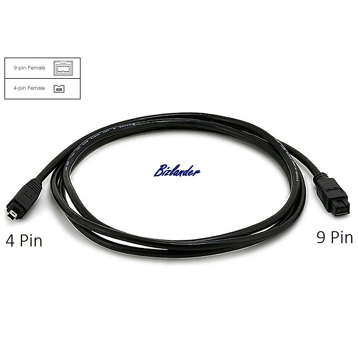 Bizlander Firewire High Speed Premium DV to Firewire Cable 800 1394B 800-400 IEEE 9 Pin Male to 4 Pin Male Cable 6FT for Mac Pro, MacBook Pro, Mac Mini, iMac PC,Digital Cameras, SLR