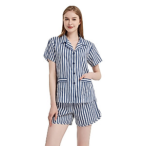 GLOBAL Womens Pajama Set Short Sleeve PJs for Women cotton Pajamas Summer Sleepwear