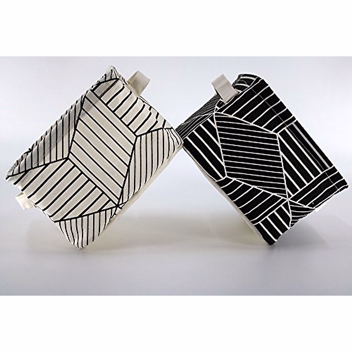 FocuH Stylish Black & White Storage Baskets Cotton and Linen Fabric Nursery Storage Cubes Bins for Shelves & Desks,Set of 2