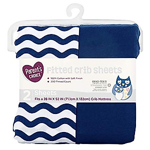 Parent's Choice Fitted Crib Sheet 100% Cotton (28in X 52 in) Standard Crib Sheet Blue 2 Piece