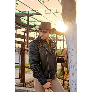 HADZAM Leather Cowboy hat Shapeable into Outback hat, Australian Hats for Men & Women (US, Alpha, Large, Brown)