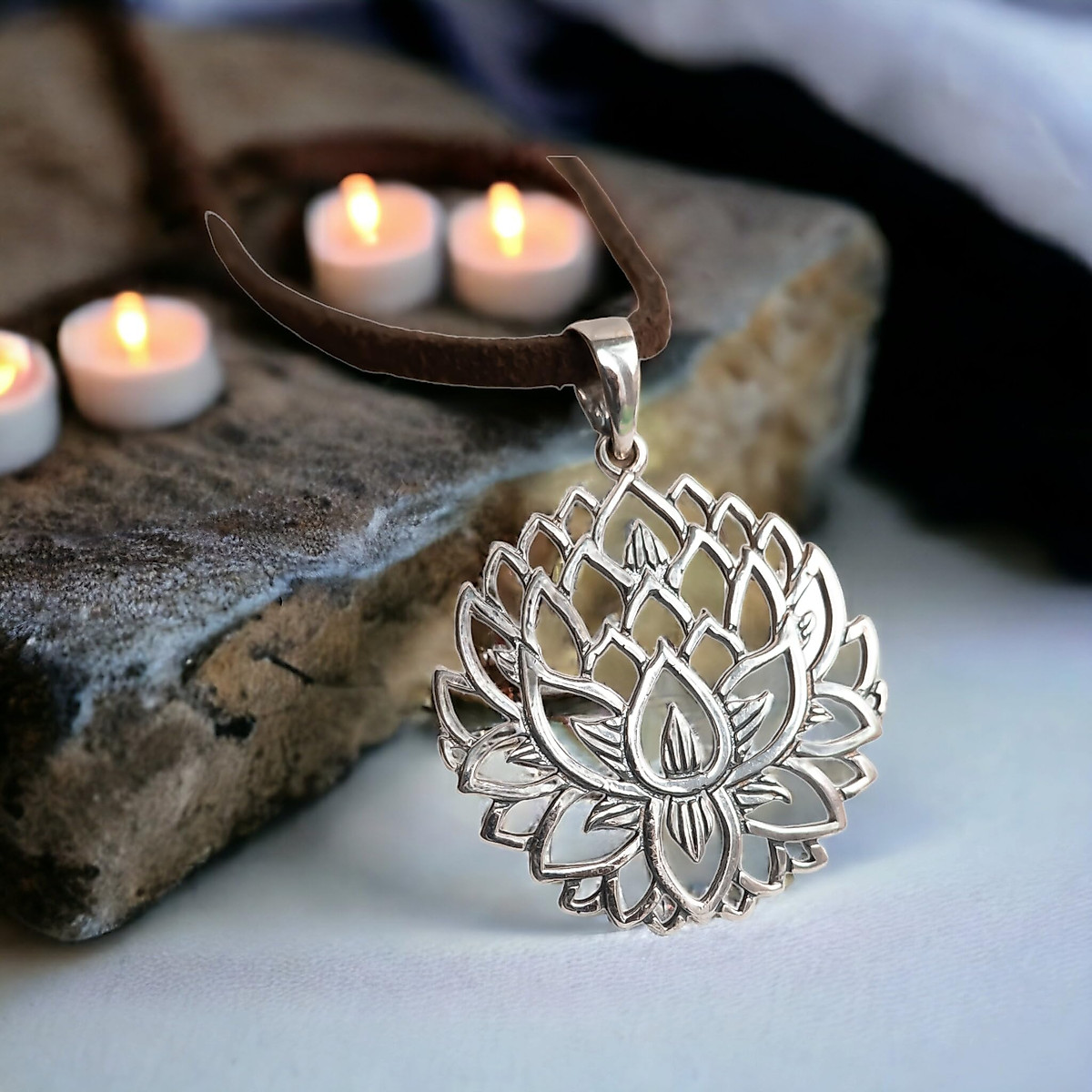 Lotus Flower Necklace 925 Sterling Silver - Large Open Birthday Flower Necklaces for Women 20" Chain - Boho Spiritual Yoga Jewelry - Inspirational Gifts for Her - Handmade