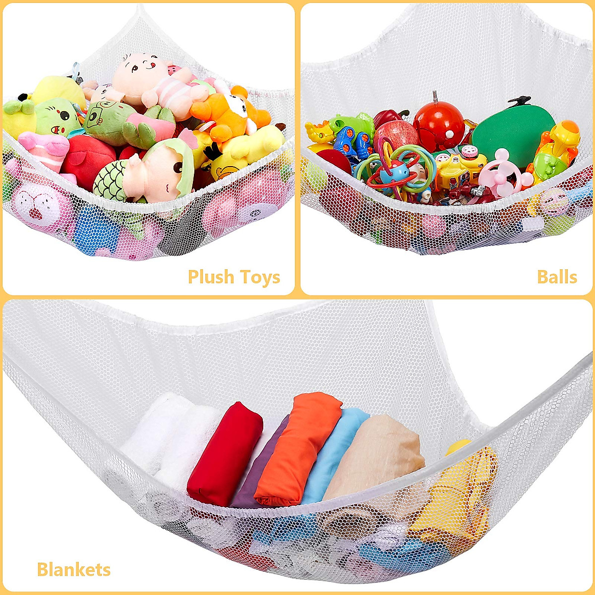 Stuffed Animal Net or Hammock, Stuffed Animal Net, Jumbo Toy Net Hammock for Stuffed Animals KoHuiJoo Wall Sling Corner Extra Large Kids Children Mesh Toy Net Organizer (White 2Pack, 83 Inch)