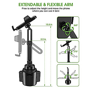 [Upgraded] Cup Phone Holder for Car, EOCAHO Universal [No Shaking] Cup Holder Phone Mount with Expandable Base for Car Truck, Adjustable Cell Phone Holder Car,Compatible with iPhone Samsung All Phones
