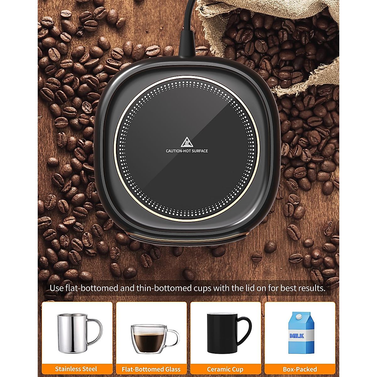 Coffee Mug Warmer, Cup Warmer for Desk with Auto Shut Off, 3 Temp Settings, Mug Warmer for Coffee, Beverage, Milk, Tea, Coffee Warmer Plate in Your Home & Office, Gift (No Cup)