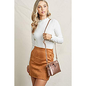FashionPuzzle Double Compartment Small Crossbody Bag (Brown)