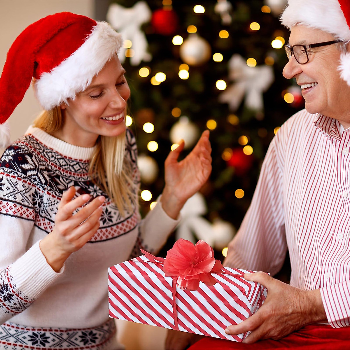 LOADSFUN Christmas Tissue Paper, 120 Sheets Bulk Tissue Paper for Gift Bags Assorted Design Gift Christmas Wrapping Paper, Red Green White Tissue Paper for Xmas Holiday Crafts (Christmas Candy Canes)