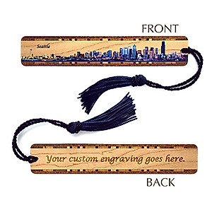 Personalized Seattle, Washington Skyline - Color Wooden Bookmark with Tassel - Made in USA