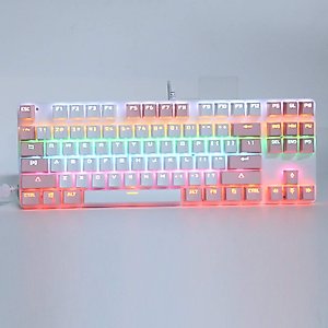 PUSOKEI Mechanical Gaming Keyboard, 87 Keys Keyboards RGB LED Rainbow Backlit Wired Keyboard, Mechinal Gaming Keyboard White+Pink, Mechanical Keyboard,Plug and Play(White)