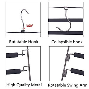 YAKA 2 Pack Clothes Pants Hangers Slacks Hangers Heavyduty 5 Layers Stainless Steel Non-Slip Swing Arm Space Saving Closet Storage Organizer for Pants Jeans Trousers Skirts Scarf Ties Towels