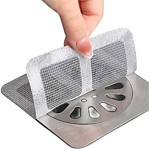 Disposable Square Shower Drain Cover Hair Catcher 20PCS Pack 4" X 4" Mesh Stickers, Kitchen Bathroom Shower Bathtub for Human and pet Hair (20 PCS)