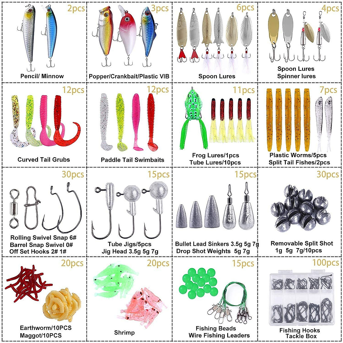PLUSINNO 302PCS Fishing Lures Baits Tackle, 212PCS Fishing Accessories Kit