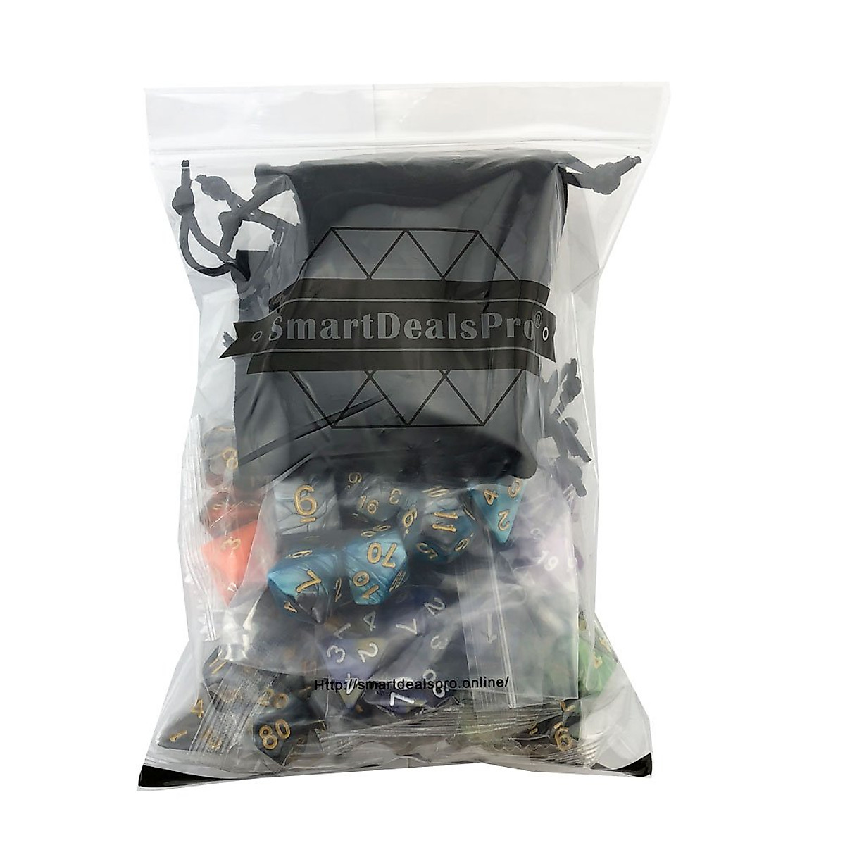 SmartDealsPro 5 x 7-Die Double-Colors Polyhedral Dice Sets with Pouches for D&D DND RPG MTG Dungeon and Dragons Table Board Roll Playing Games D4 D6 D8 D10 D% D12 D20