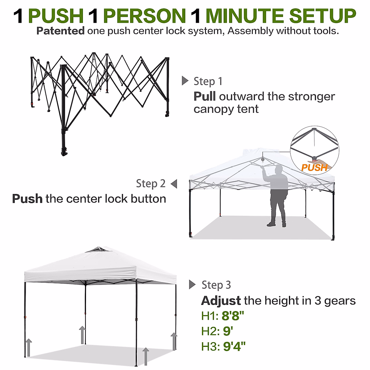 Tunbne 10'x10' Pop Up Canopy Tent with 1 Sidewall and 6 Pockets, One Push Setup, Instant Shade Tent with Vented Roof for Beach Patio Outdoor, Case, 8 Stakes, 4 Ropes, 4 Sandbags (White)