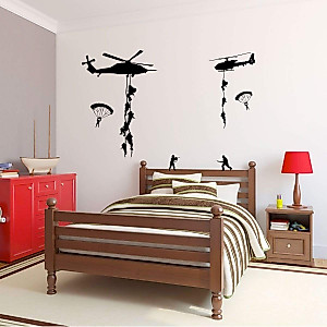 PICTURE IT ON CANVAS Soldiers Parachuting from Helicopters for Kids Playroom, Children, Military Families Army Wall Decals